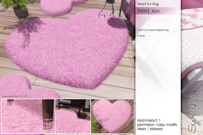 Second Life Marketplace - Sway's [Kylie] Heart Fur Rug . Blush